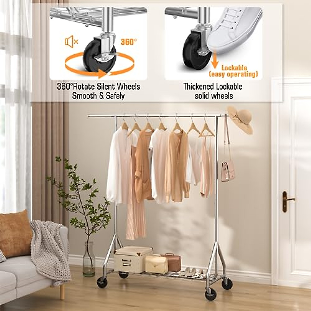 HYSEYY Clothes Rack, Heavy Duty Clothes Rack Load 450 LBS, Standing ...