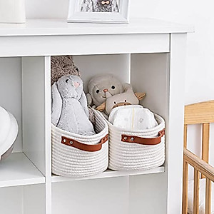 CHICVITA Small Woven Basket for Shelves, Cotton Rope Storage Basket Dog Toy Basket, Empty Gift Basket with Handles, White Toilet Paper Tank, 12 x 8 x 5 inches, 2 Pcs