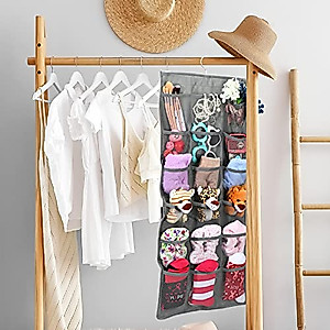 Tatuo 6 Pcs Enlarged Closet Hanging Bra Organizer with Mesh Pockets Dual Sided Wall Closet with Metal Hook Bra Underwear Socks Storage Shelf Wardrobe Space Saver, 6+18 Pockets (Gray, X-Large)