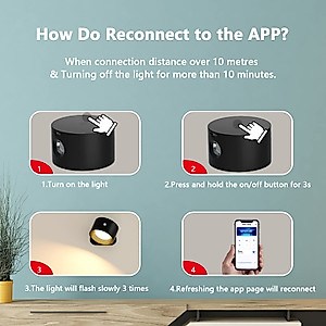 Smart Wall Sconces, Koopala LED Mounted Lamps with 3 Lighting&RGB&Ambiance Mode, APP&Touch Control, Stepless Dimming, 360°Rotate, Cordless Light Rechargeable Battery for Reading Bedside