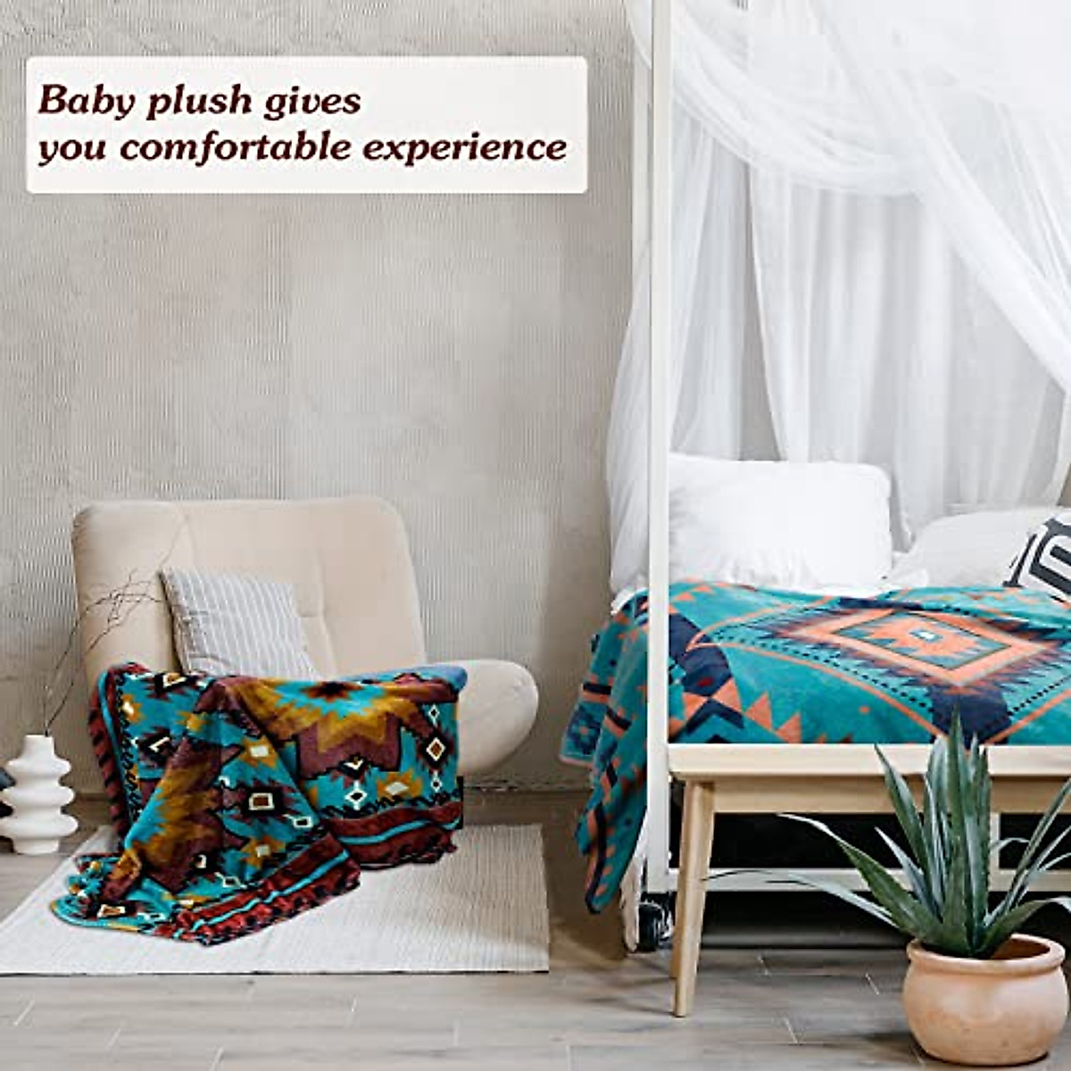 2 Pcs Aztec Blankets Aztec Throw Blankets Southwestern Navajo Tribal Warm Blanket Native American Decor for Camping Travel Gift Bedroom Living Rooms Couch Bed Chair Decor, 39 x 47 Inch