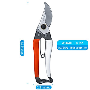 Garden Shears, WangWuQaun 8 Inch Professional Gardening Scissors Pruning Shears Heavy Duty Hand Clippers Trimmer Pruners with Precision Blades for Trimming Flowers Houseplants Indoor Plant, SK5-2202