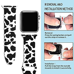 Vozehui Replacement Band Compatible with Apple Watch Cow Print 49/41/38/40/42/44/45mm Band,Cute Cow Print Silicone Sports Band for iWatch Ultra Series 8/SE2/7/SE/6/5/4/3/2/1 Boy Girl Woman Man(S/M)