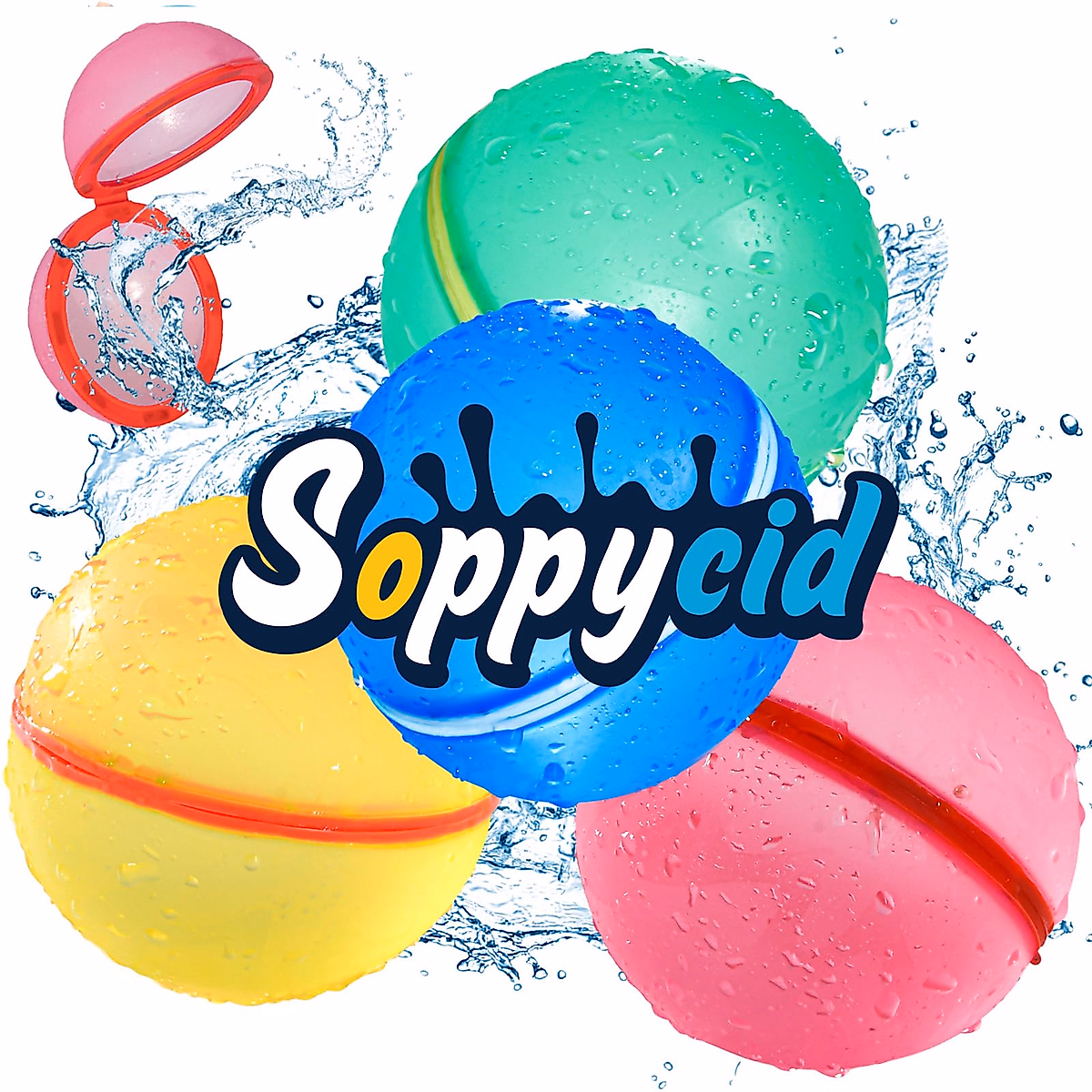 SOPPYCID Water Balloons Reusable, Summer Water Balls for Boys and Girls, Easy to Fill, Fun For Kids Ages 3-12, Water Splash Ball Pool Beach toys for Water Balloon Fights, Bath time, Pool-4Pack