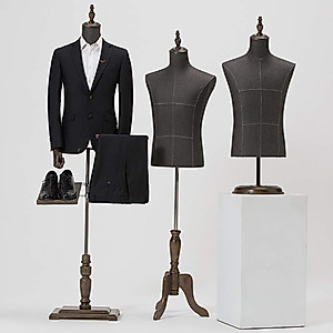 Mannequin Tailors Dummy Torso Dress Form Torso Dressmakers Male Tailors Dummy Torso Display for Dressmakers with Wood Tripod Base