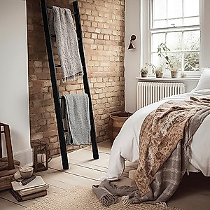 AFOOGA 5 Ft Wooden Blanket Ladder - Quilt Ladder for Bedroom | Wood Ladder Decor | Decorative Ladder for Blankets - Easy to Assemble | Wooden Ladder for Blankets | Farmhouse Ladder Blanket Holder