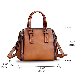 Genuine Leather Handbags Satchel for Women Purse Vintage Handmade Top-Handle Handbag Crossbody Shoulder Bag Cowhide for Ladies (Brown)