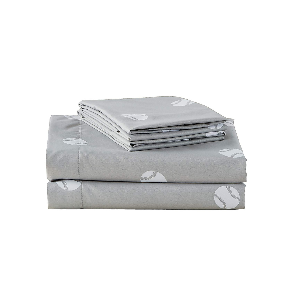 Chezmoi Collection 4-Piece Kids/Teens Sports Sheet Set - Soft Microfiber Gray White Baseball, Full Size