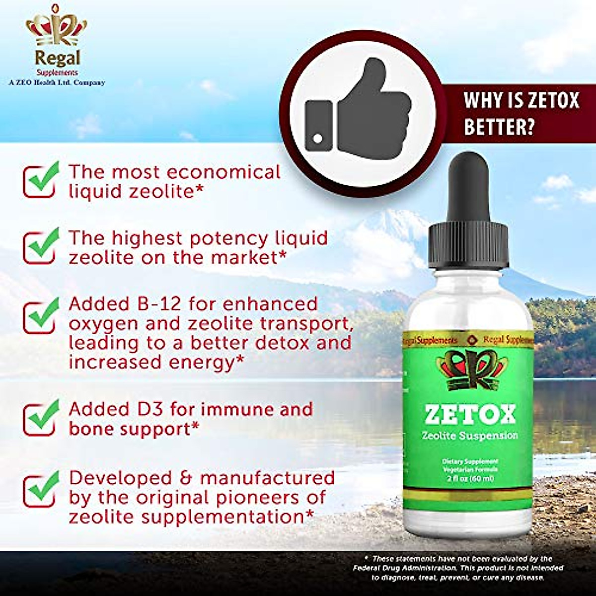 ZETOX | Easy to Take Liquid Zeolite Suspension with B-12 & D3 | Natural Energy & Immune System Booster that Supports Daily Detox & Optimal pH | Max Absorption Alkaline Drops (60 Servings)