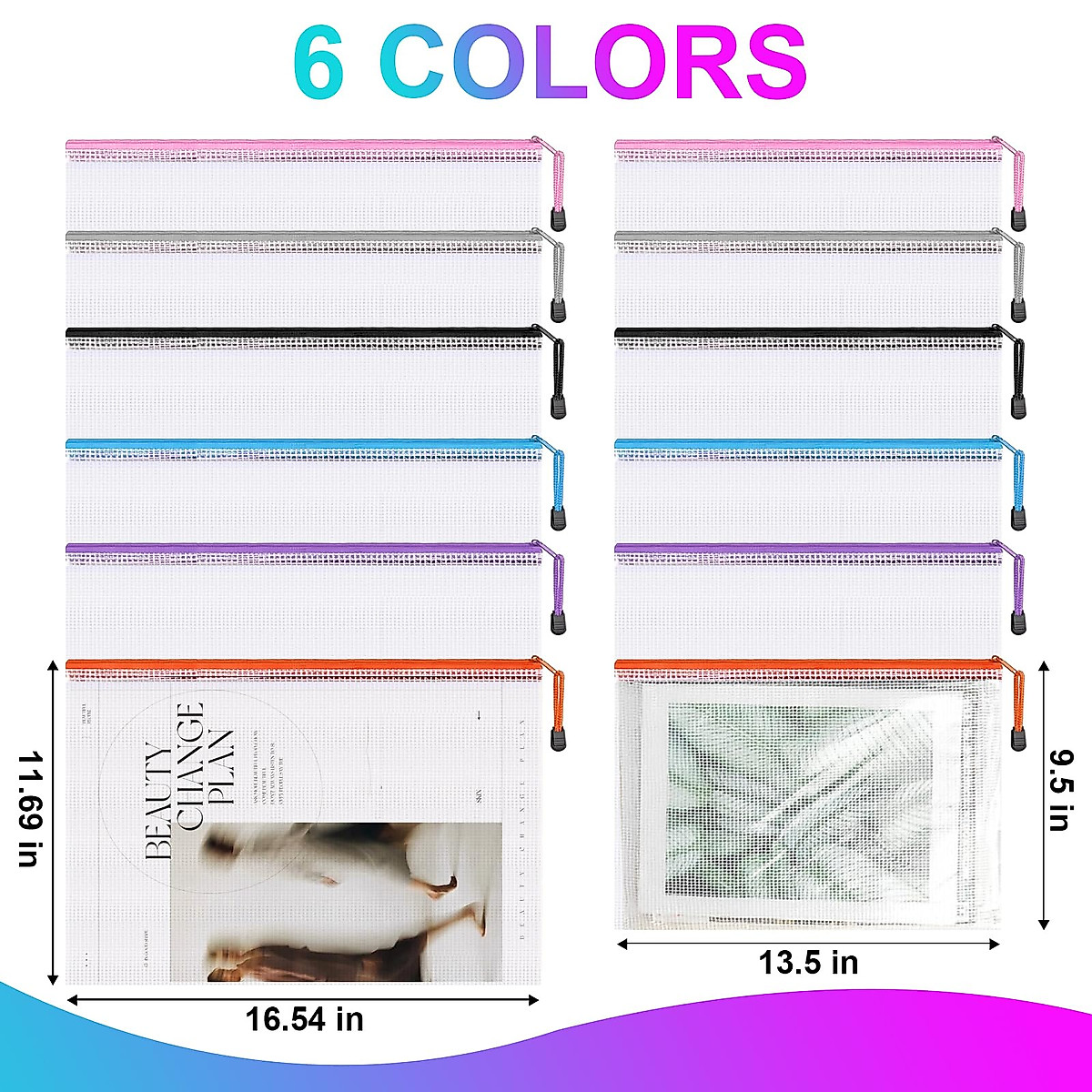 Mesh Zipper Pouch,Waterproof Zipper Bags,18pcs Document Folders,for Puzzle Board Game Storage,for School Office Supplies.