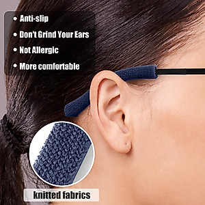 PEUTIER 4pcs Eyeglass Ear Cushions, Knitted Cotton Anti Slip Temple Pads Eyeglass Temple Tips Eyeglass Ear Pads Eyewear Retainer Glasses Arm Sleeve for Sunglasses Glasses Reading Glasses (Navy Blue)