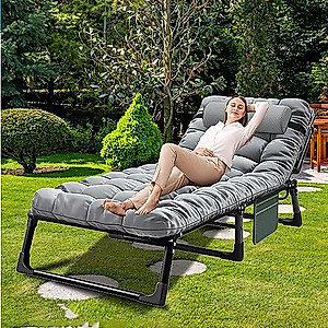 Soliles Portable Folding Camping Cot, Adjustable 4-Position Adults Reclining Chairs with Mattress,Outdoor Patio Folding Lounge Chair Sleeping Cots Bed, Perfect for Camping, Pool, Beach, Patio