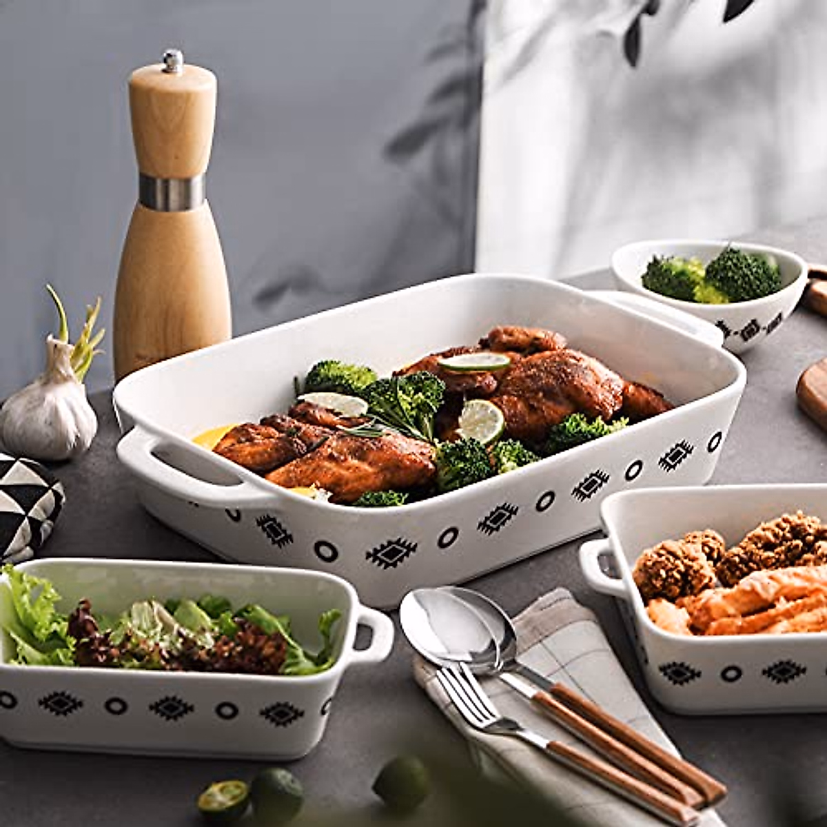 Sweejar Ceramic Bakeware Set, Rectangular Baking Dish for Cooking, Kitchen, Cake Dinner, Banquet and Daily Use, 12.8 x 8.9 Inches porcelain Baking Pans (Painting)