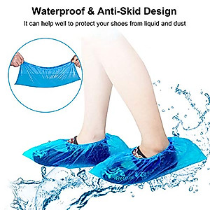 Shoe Covers Disposable -100 Pack（50 Pairs） Disposable Shoe & Boot Covers Waterproof Slip Resistant Shoe Booties, Durable Boot & Shoes Cover, One Size Fits All (CPE Plastic)