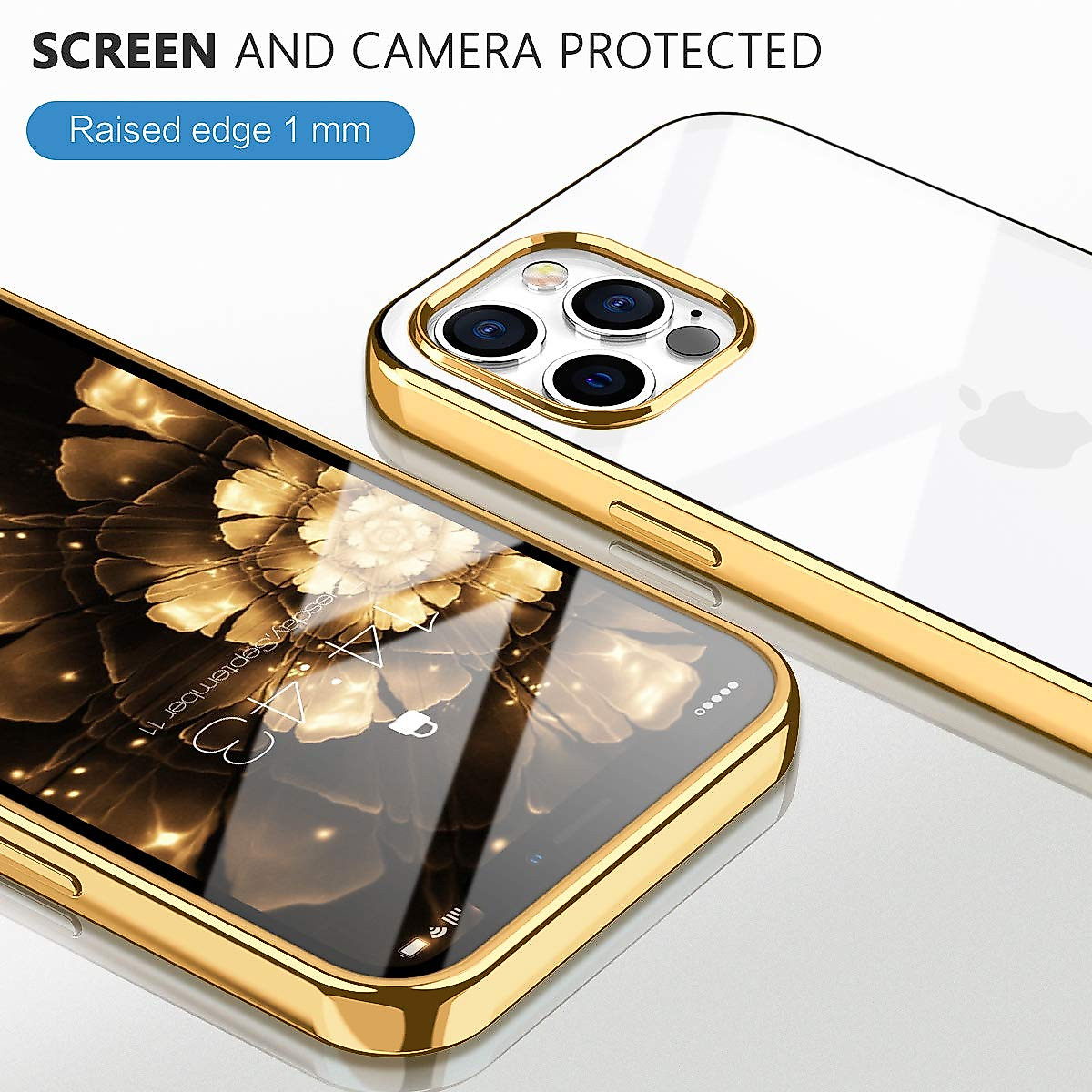 MILPROX Compatible for iPhone 12 Pro Max (2020), Clear Transparent Shockproof Shell Protective Bumper Cover with Electroplated Edge Anti-Yellow Cases - Gold