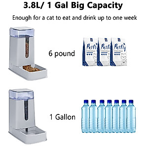 Automatic Cat Feeders 2 Packs with Cat Water Dispenser and Cat Food Dispenser Automatic Dog Feeder and Dog Water Dispenser for Small Medium Big Pet Dog Cat Puppy Kitten 1 Gallon