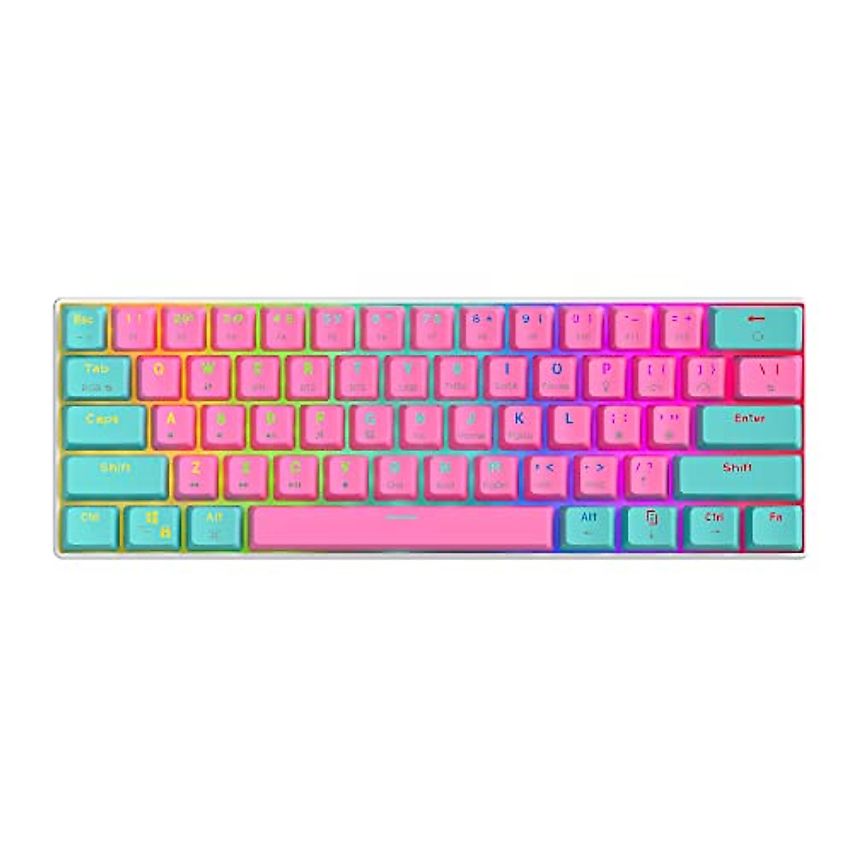 Fogruaden HYSSP 60% Wireless Mechanical Keyboard 61 Keys Pink Gaming Keyboard with PBT Keycaps RGB Backlight Type-C Cable for PC/Mac Gamger (Blue Switch Miami)