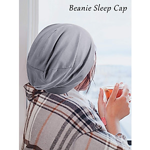 SATINIOR 4 Pieces Satin Lined Sleep Cap Hat Slouchy Beanie Slap Hat for Women (Black, Grey, Dark Blue, Pink), Medium