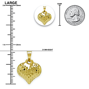 Charm America - Gold Puffed Heart Charm - 14 Karat Gold - High Polish Diamond-Cut Heart Pendant - 3D Heart Jewelry - Great For Gifts (Small)