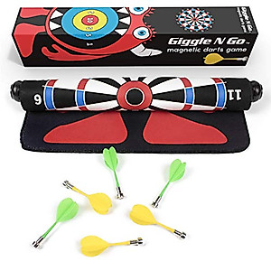 Giggle N Go Dart Board for Kids & Adults - Outdoor or Indoor Game Set with 6 Magnetic Darts and Reversible, Roll-Up Dartboard - Monster Theme﻿