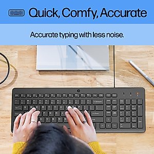HP 150 Wired Keyboard with Numeric Keypad - Silent-Touch Chiclet Keyboard - Ergonomic, Comfortable - USB Plug-and-Connectivity, LED Indicators (664R5AA, Black)