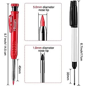 Mechanical Carpenter Pencil Set, 3 Pcs Woodworking Pencil with Built in Sharpener and 12 Pcs Refills, 3 Pcs Long Nose Deep Hole Marker Pen, Scriber Marking Tools for Architect (Red, Black, Blue)