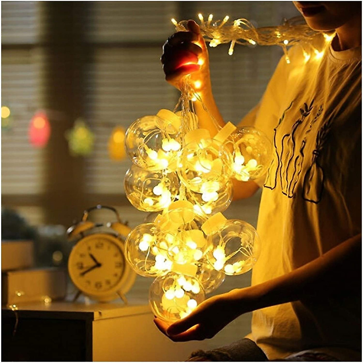 YLHDRILY Solar String Lights Curtain Wishing Icicle Ball Lights Waterproof with 8 Flashing Modes Indoor Outdoor Home Wedding Party New Year Garden Balcony Fence Warm White