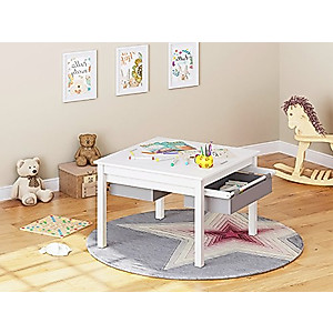 UTEX 2 in 1 Kids Construction Play Table with Storage Drawers and Built in Plate (White)