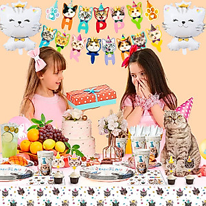 Cat Birthday Party Supplies,167pcs Cat Birthday Decorations&Cat Theme Tableware Set-Cat Party Plates Napkins etc Cat Themed Birthday Party Supplies