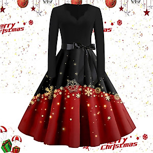 Christmas Dress, Women'S Casual Fashion Long Sleeve Printed Vintage Dresses Baby Doll for Women White Dress Petite Casual Fall Dresses 2023 Bridal Shower Dress Short Maxi (L, Vermilion)