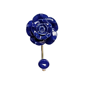 PARIJAT HANDICRAFT Hand Painted Beautifully Blue Colored Rose Design Ceramic Wall Hook Hanger Key Holder hat Clothes hangings Bath Towel Hook Hanger