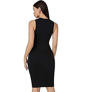 Verdusa Women's Sleeveless Round Neck Basic Bodycon Pencil Knee Length Dress Black L