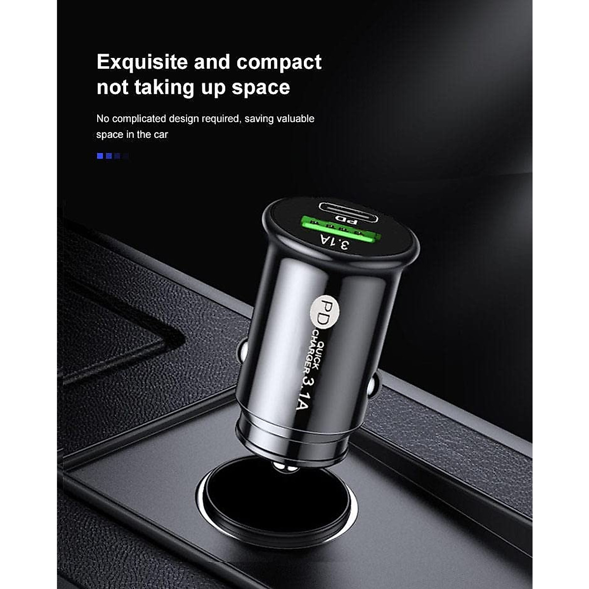 EONLINE 3.1A Charger PD Quick Car Charging Adapter USB C Car Charger Compatible with Samsung/Vivo/iPhone (Black),TE-339PD