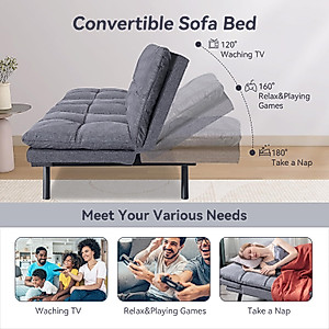 Hcore, Convertible Sleeper, Memory Foam Futon Couch,Loveseat Bed,Small Splitback Modern Sofa Sofabed, Grey