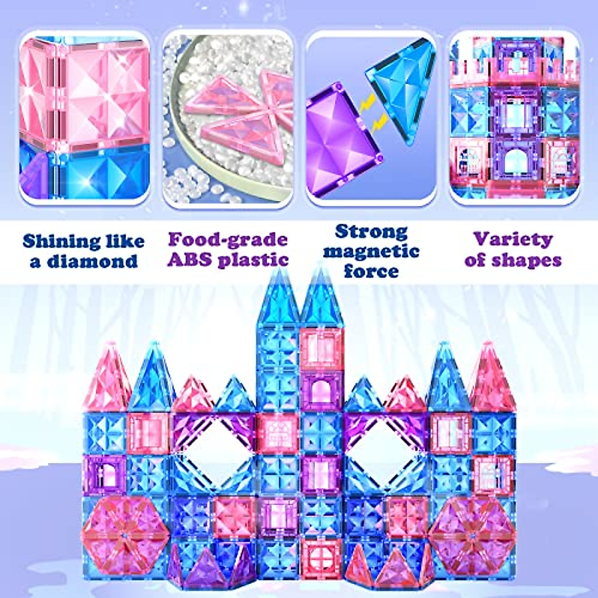 Diamond Magnetic Tiles Girl Toys Age 6-7 6-8 3-5, Frozen Toys for Girls, Birthday Gifts & Toys for 3 4 5 6 7 8+ Year Old Girls & Boys, Magnetic Building Blocks Princess Toys
