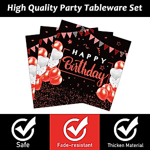 200Pcs Red and Black Birthday Party Tableware Set Confetti Sprinkles Happy Birthday Supplies Red and Black Paper Plates and Napkins Forks for Man and Woman Birthday Party Decorations for 50 Guests