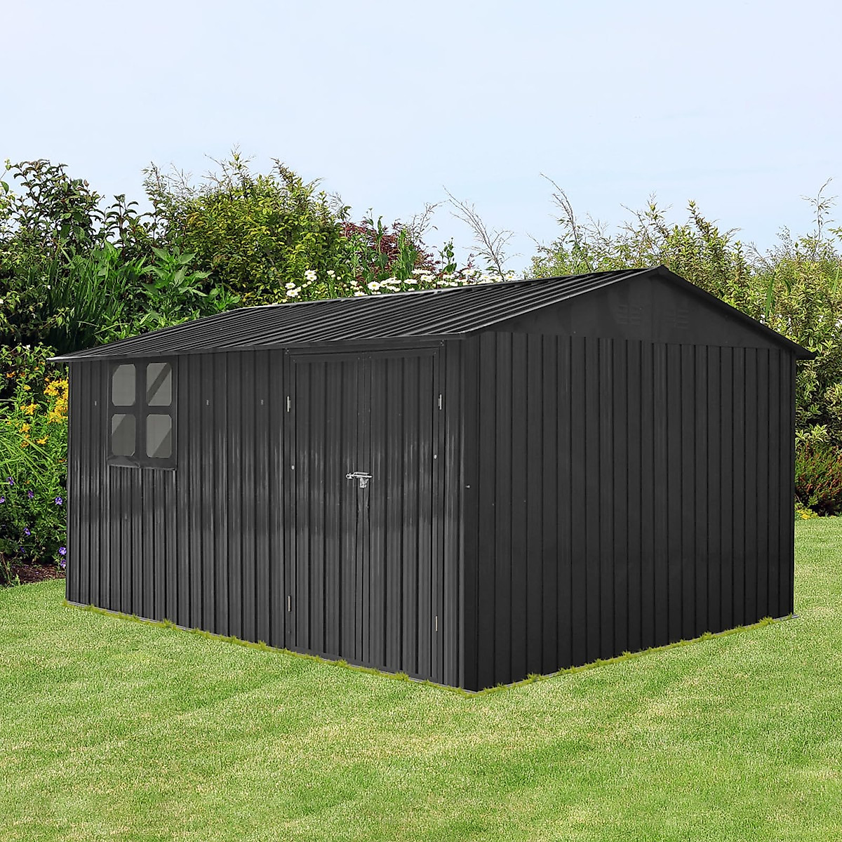 Ball & Cast 10x12 FT Outdoor Storage Shed,Metal Aluminum Waterproof Tool Sheds with Window,Heavy-Duty Sheds Unit w/Door and Vents,for Storing Bicycles,Lawnmowers,Barbeques,Black