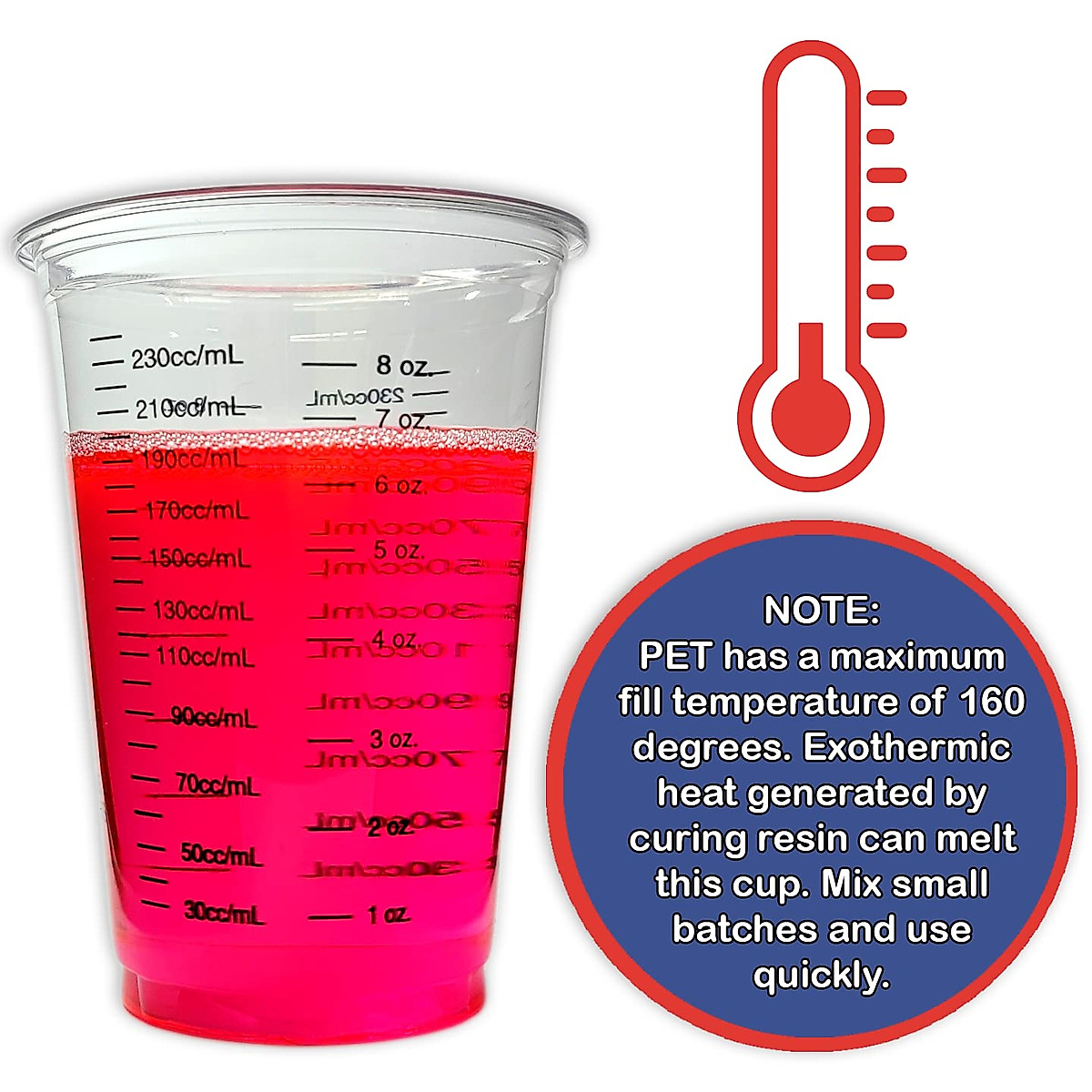 20 8oz Disposable Graduated Clear Plastic Cups for Mixing Paint, Stain, Epoxy, Resin