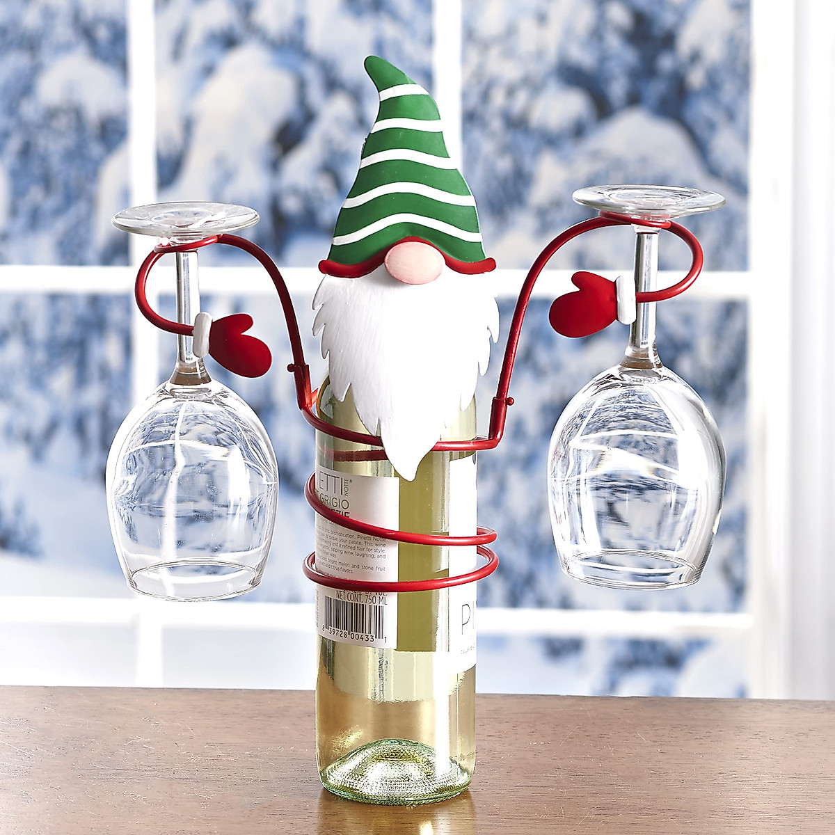 The Lakeside Collection Wine Bottle&Glass Holder-Gnome
