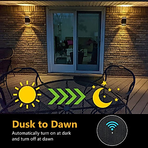 tewei Dusk to Dawn Sensor Outdoor Wall Lights Up Down Porch Lights 2 Pack,14W IP65 3000K 1100LM Warm White,Square Aluminum Exterior Wall Mount Modern Wall Lights for Front Patio Garage Black