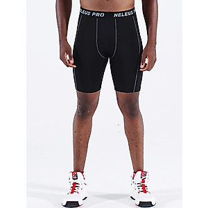 NELEUS Men's Compression Shorts 3 Pack Dry Fit Running Shorts,6081,Black/Black/Black,L