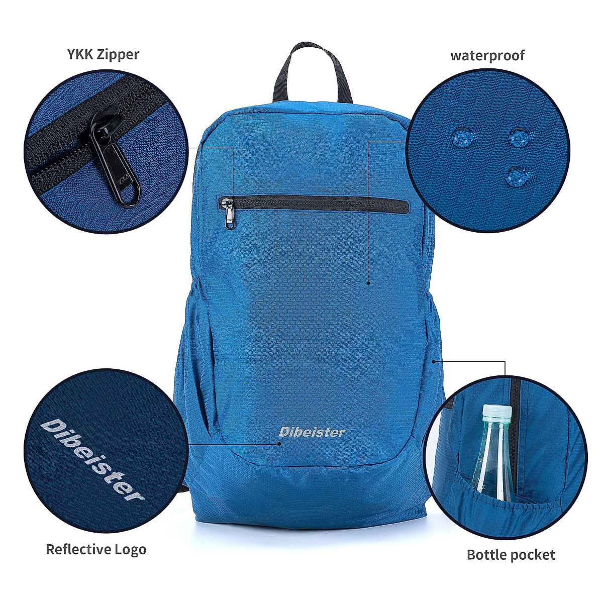 Dibeister lightweight foldable backpack, hiking waterproof backpack, camping outdoor vacation daily bag (Blue)