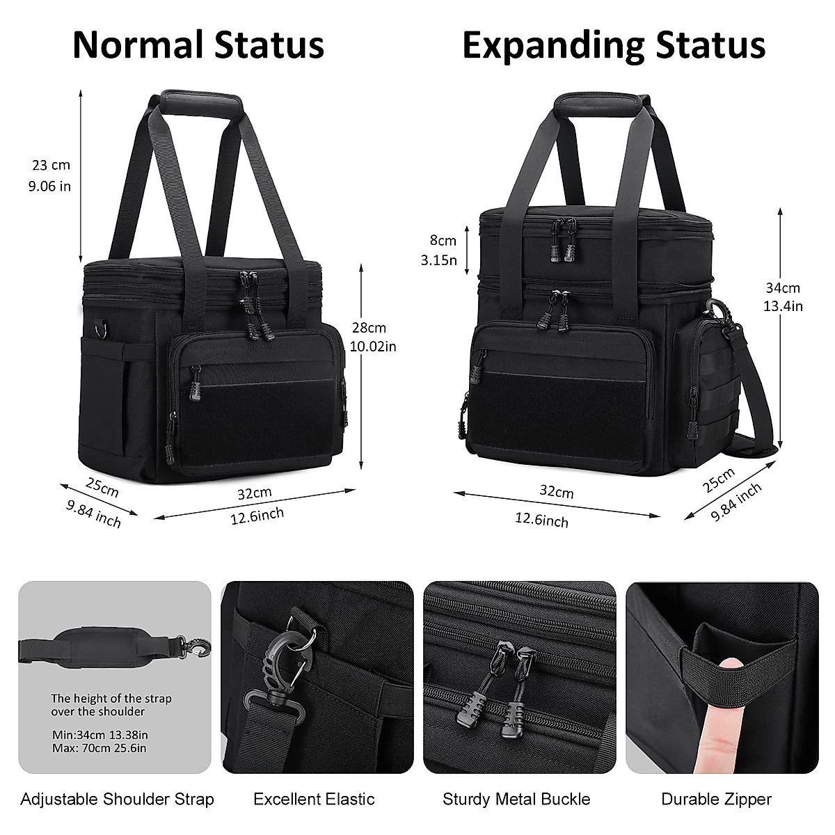Gafetrey Large Tactical Lunch Box for Men, Insulated Lunch Bag Adult, Thermal Lunchbox Leakproof Waterproof Cooler Bag, Dual Compartment Lunch tote, Large Lunch Pail for Office Camping (Black) 24L