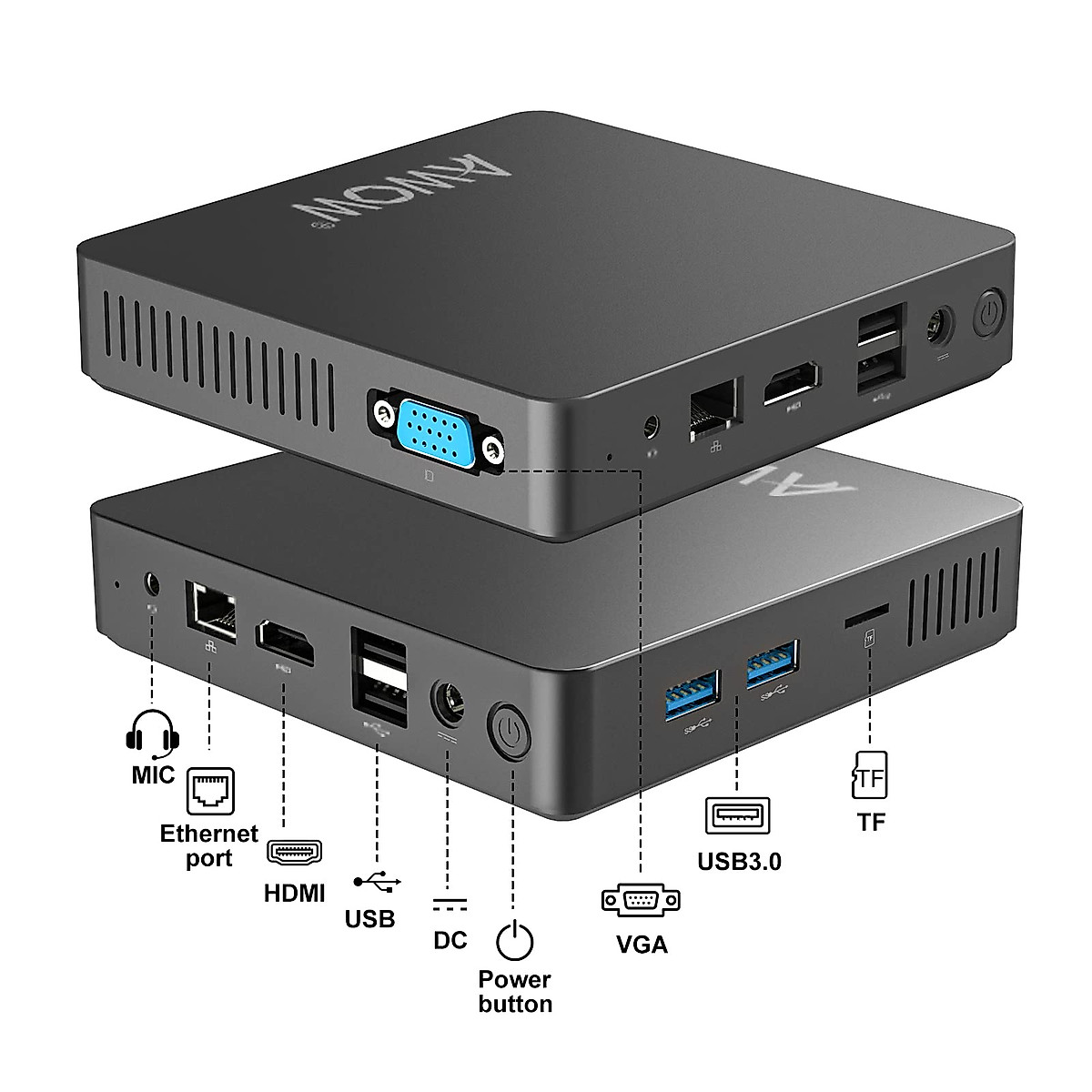 AWOW Mini PC Windows 10 PRO, Intel 4 Cores Celeron N3350 (Max 2.4 GHz), Small Desktop PC 6GB DDR4 RAM 64GB SSD, Mini Computer Support 4K Dual HDMI, WiFi5 Bluetooth 4.2, Gigabit Ethernet, 2*USB