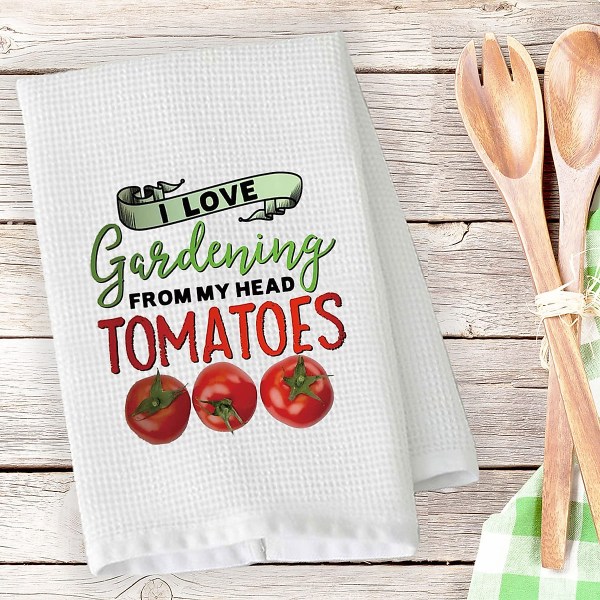 BDPWSS Funny Tomato Kitchen Towel Gardener Gift Plant Lover Dish Towel I Love Gardening from My Head Tomatoes Tea Towel (Gardening Tomatoes TW)