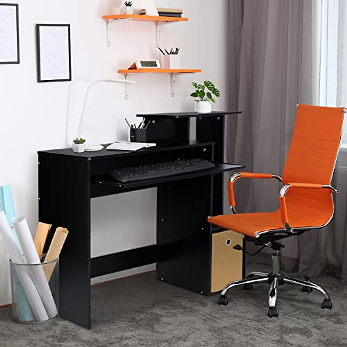 ZenStyle Computer Desk with Shelves 39" Home Office Writing Study Laptop Table Multipurpose Workstation with Keyboard Tray, CPU Storage and Non-Woven Bin, Brown