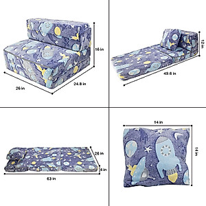 Asou Kids Fold Out Sofa Bed Floor Mattress with Throw Pillow Glow in The Dark Kids Sofa Couch Floor Mattress Foldable Mattress Floor Sofa Bed Couch for Kids Toddlers