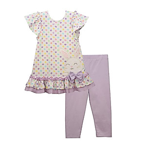 Bonnie Jean Girl's Easter Outfit - Bunny Leggings Set for Baby, Toddler and Little Girls - Purple Polka Dot - 18 Months