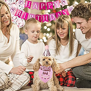 GUOYIHUA Dog Birthday Party Supplies, Dog Birthday Bandana Scarf, Doggie Boy Birthday Party Hat with Number, Bowtie Balloons Banner for Small Medium Dogs Pets, Birthday Party Decorations (6PCS, Pink)