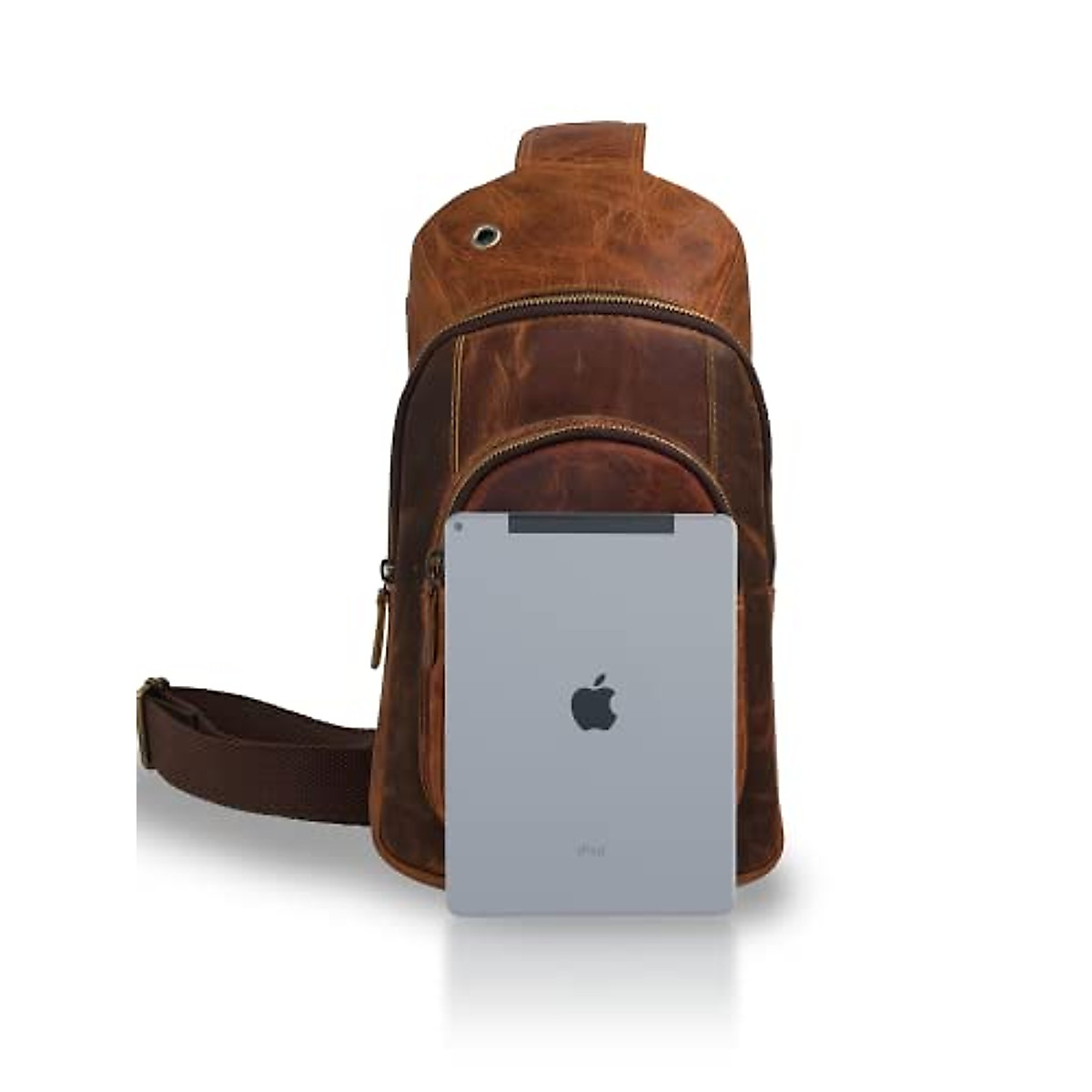 Handmade Buffalo Leather Travel Hiking Crossbody Chest Sling Multipurpose Shoulder Strap Backpack Bag for Men and Womens (Brown, Large)